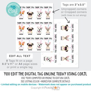 Editable Dog Pawty Thank You Gift Tag - 4 Dogs - Birthday Paw-ty Favor ...