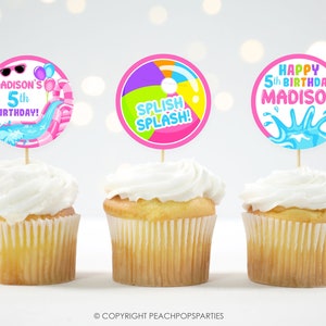 Water Slide Cupcake Toppers Birthday Party PINK Cake Toppers Waterslide ...