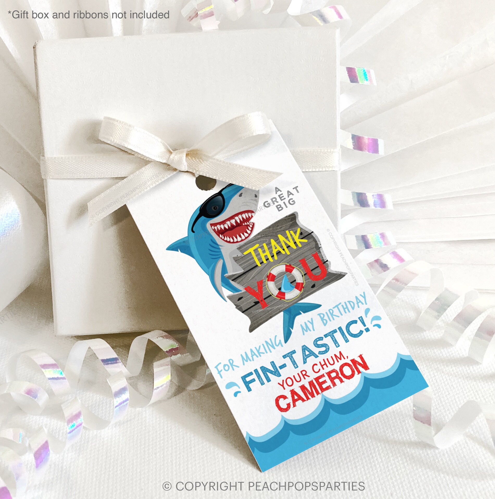 Editable Shark Thank You Tag Fin-tastic Pool Party Thanks ANY Age Party ...