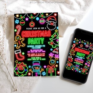 Editable Neon Christmas Party Invitation, DIGITAL Holiday Party Invite ...