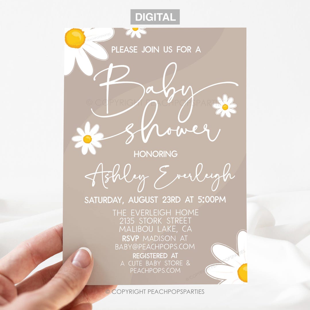 Daisy Baby Shower Invitation Minimal Editable Boho Daisies Invite ...