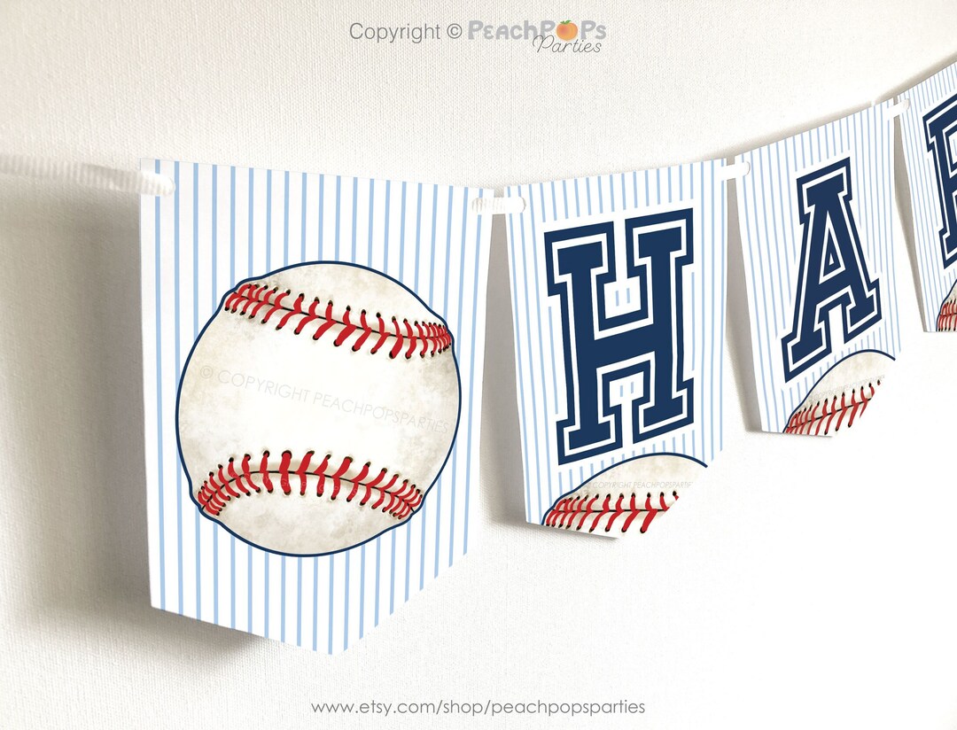 Baseball Party Banner, Editable Happy Birthday Flag Banners, ANY Age ...