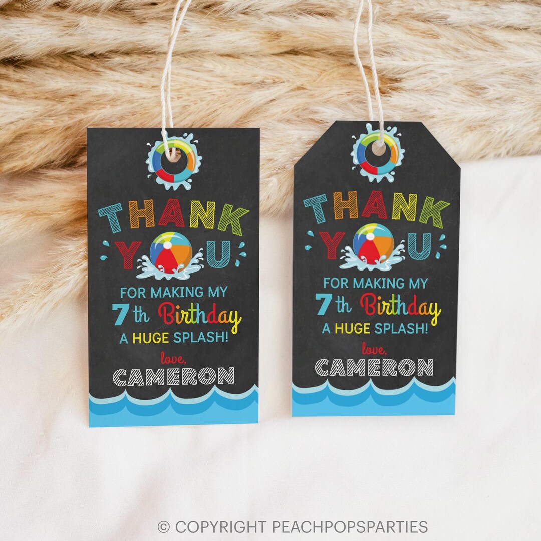 Editable Pool Party Tag Birthday Thank You Tag Pool Party Favor Tag ...
