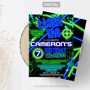 Editable Laser Tag Birthday Invitation, Neon Laser Tag Invite, Glow ...