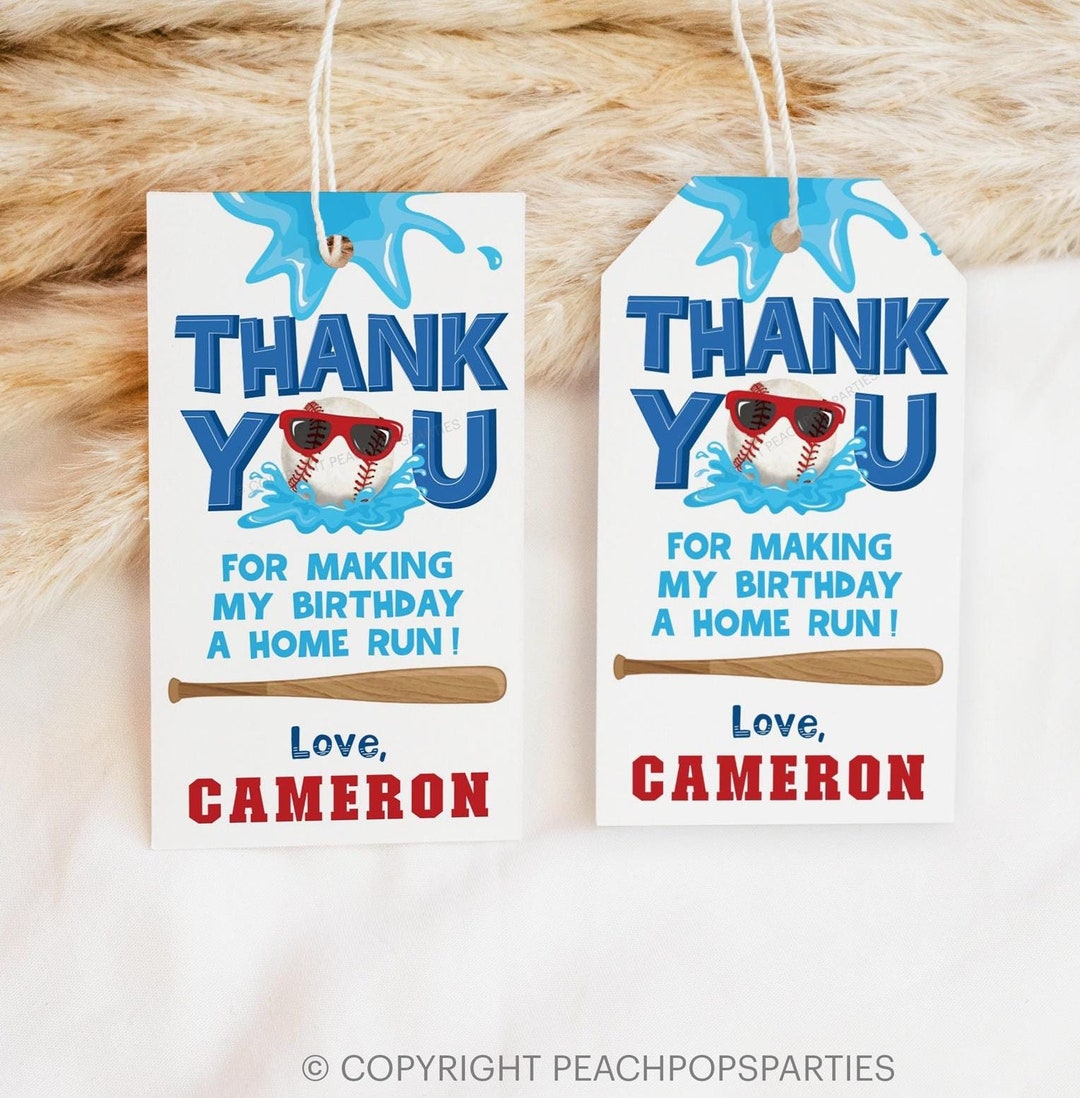 Editable Baseball Tag Thank You Baseball Favor Tag Baseball Pool Party ...