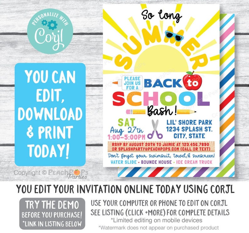 Back to School Party Invitation so Long Summer Bash End of - Etsy