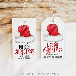 EDITABLE Christmas Gift Tag, Santa Hat Favor Tag, Holiday Party Gift ...