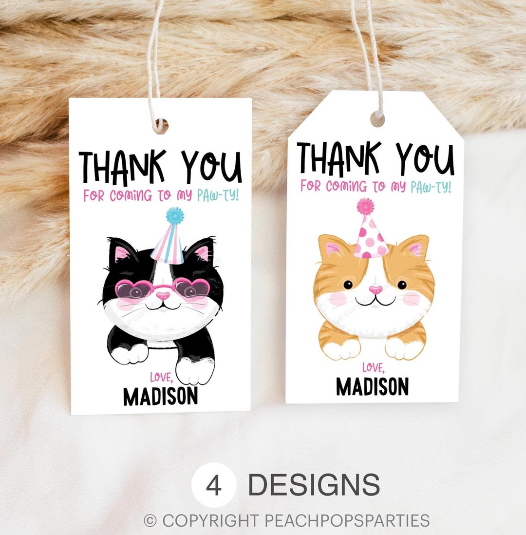 Kitten Party Favor Tags, Editable Kitty Cat Pawty Birthday Thank You ...