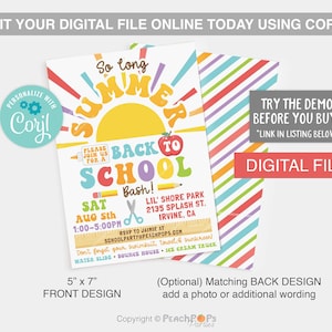 Back to School Party Invitation, EDITABLE Groovy End of Summer, Sun ...