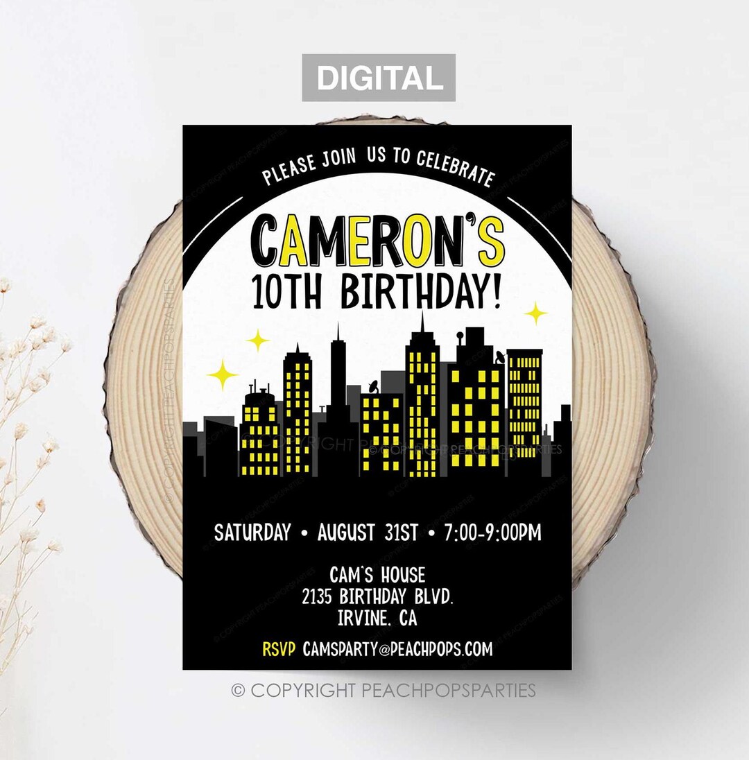 Editable Cityscape Birthday Invitation, ANY Age, 10th, City Skyscraper ...