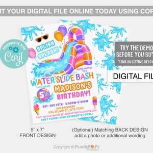 Editable Water Slide Invite Waterslide Invitation Birthday Splash Party ...