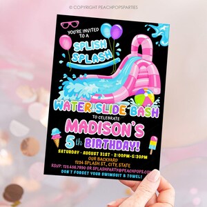 Editable Water Slide Birthday Splash Party Invitation PINK Any Age ...