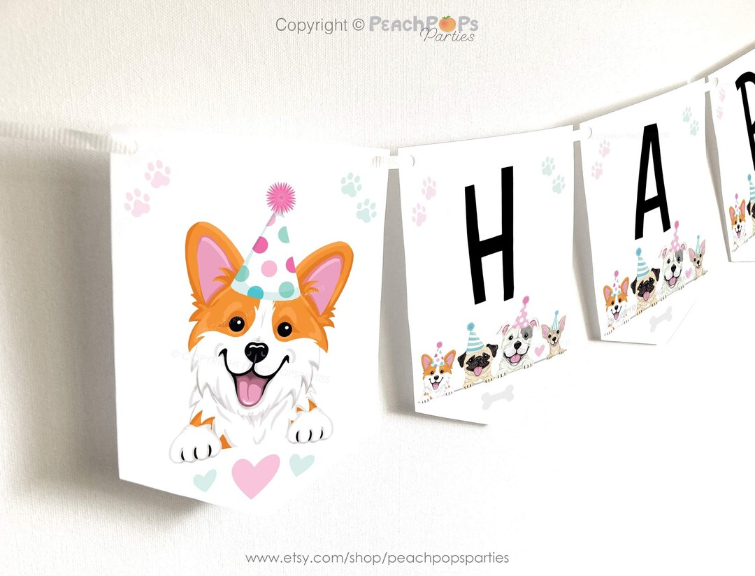 Dog Pawty Birthday Banner, EDITABLE Puppy Dog Flag Banners, DIGITAL ...