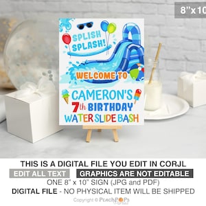 Water Slide Welcome Sign EDITABLE Blue Pool Birthday Bash Water Slide ...