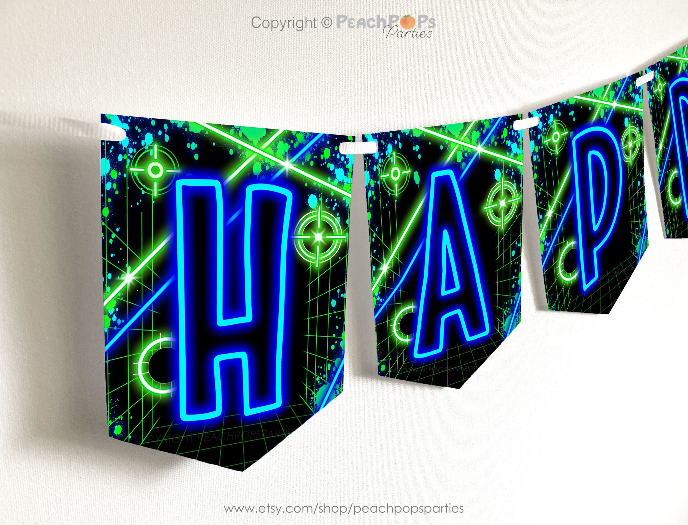 Neon Laser Tag Party Banner, EDITABLE Happy Birthday Flag Banners, ANY ...