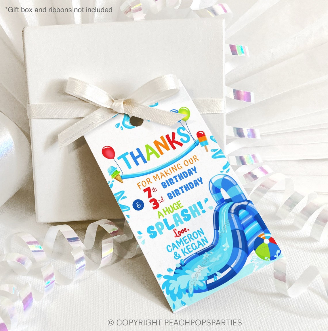 Editable Water Slide Thank You Gift Tag - Blue - Waterslide Party Favor ...