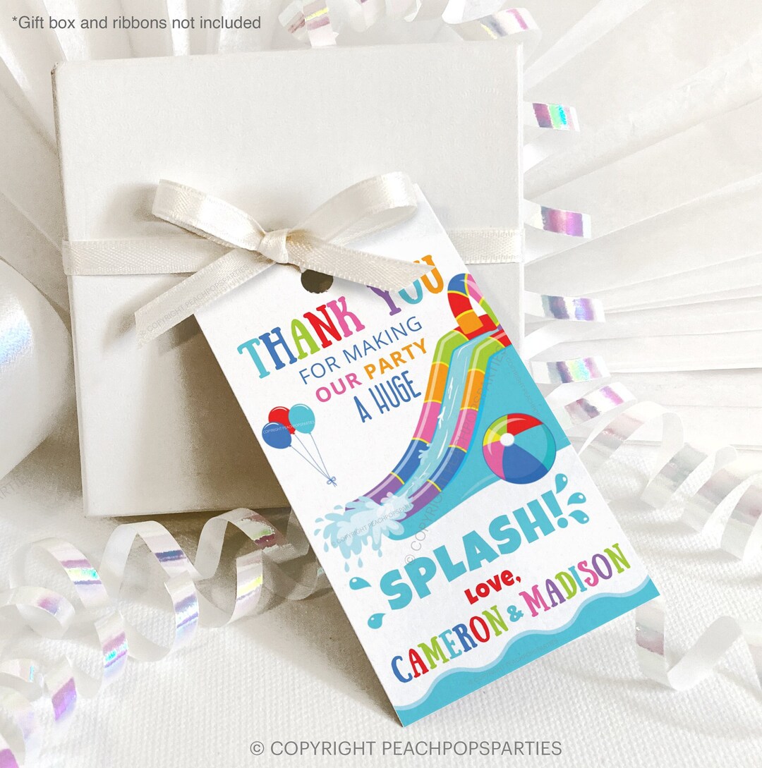 Editable Water Slide Thank You Gift Tag - Blue - Water Slide Party ...