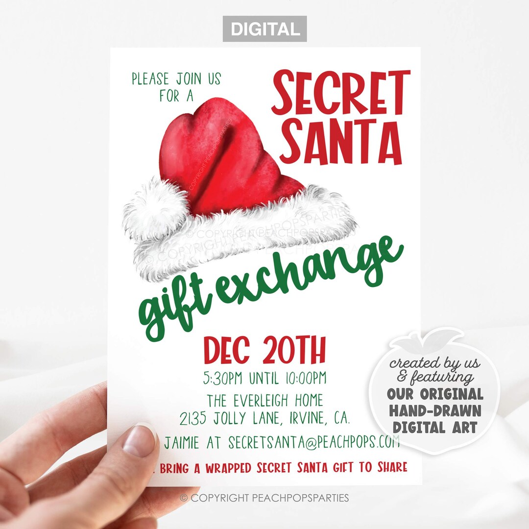 Editable Christmas Secret Santa Party Invitation, Holiday Gift Exchange ...