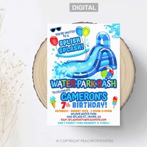 Editable Water PARK Invitation Water Slide Birthday Splash Party Invite ...
