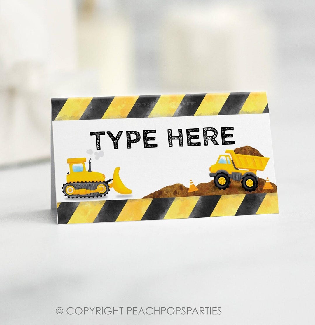Construction Party Food Labels, EDITABLE Construction Food Tent Place ...