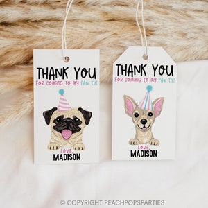 Editable Dog Pawty Thank You Gift Tag 4 Dogs Birthday Paw-ty Favor Tag ...
