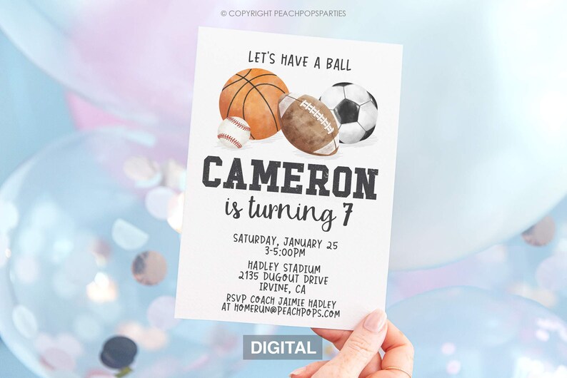 Lets Have a Ball Sports Party Invitation EDITABLE Birthday Invite ...