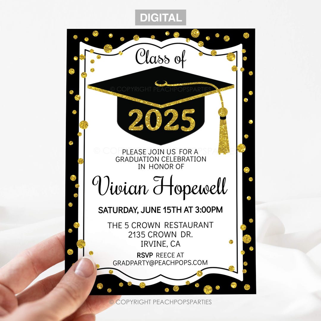 Graduation Invitation - High School - College - Gold Confetti Glitter ...