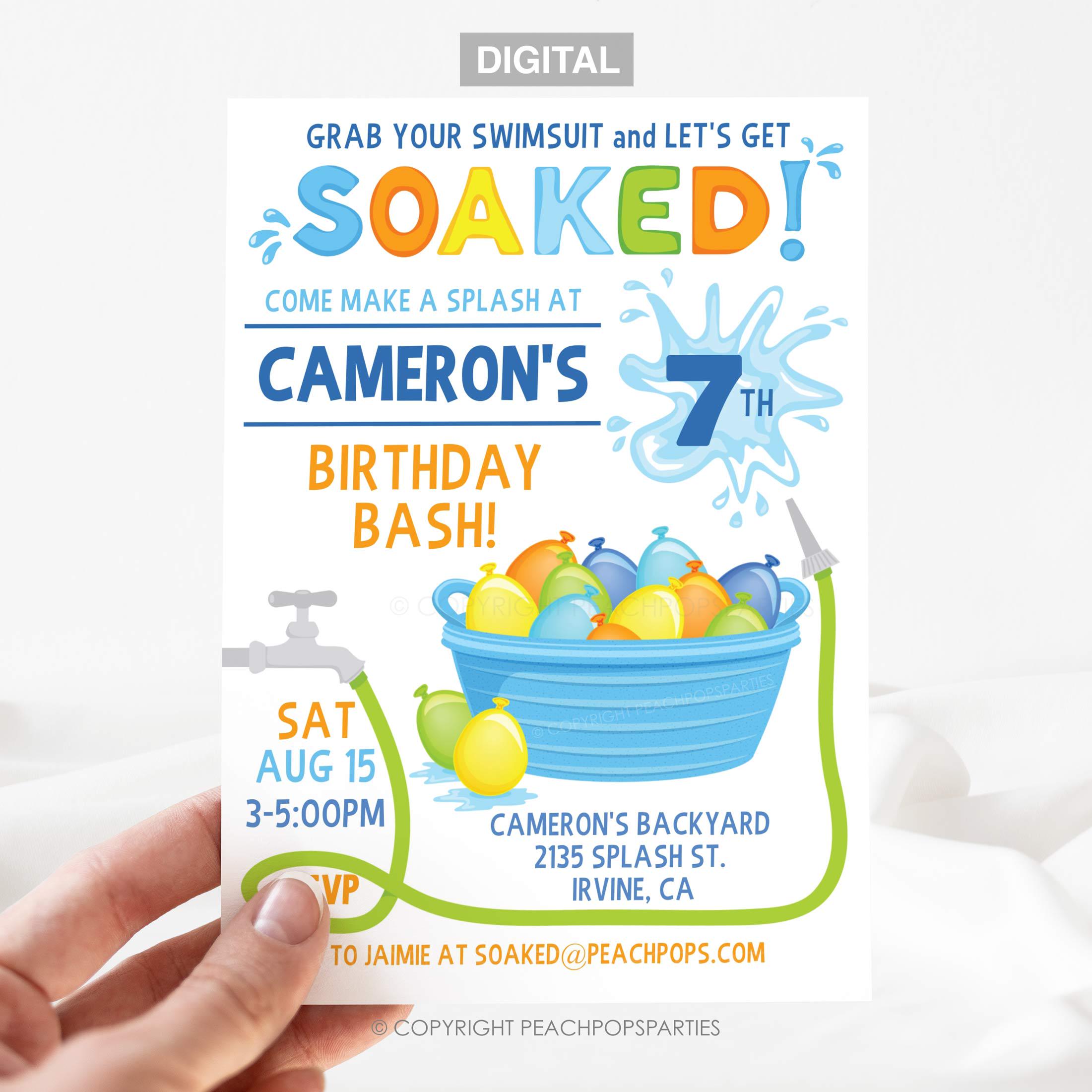 Water Balloon Invitation - Water Balloon Birthday Bash - Soaked Water ...