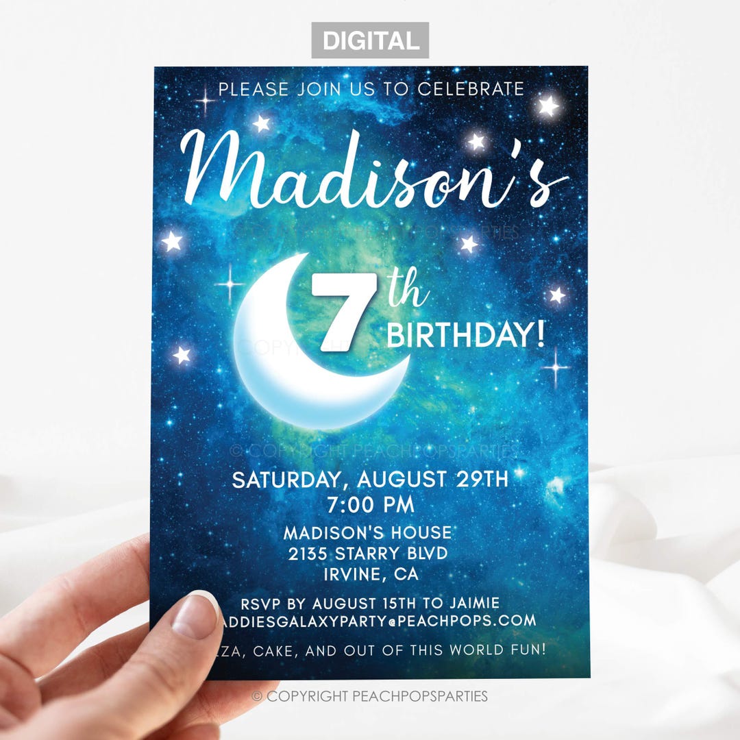 Galaxy Birthday Invitation - ANY Age - Galaxy Stars Moon - DIGITAL ...
