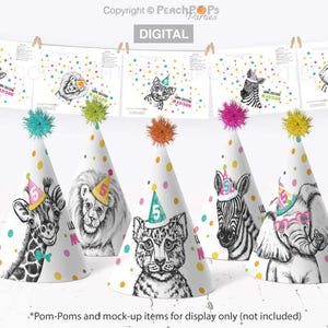 Editable Party Animals Hats Printable Safari Party Animal Hats DIGITAL ...