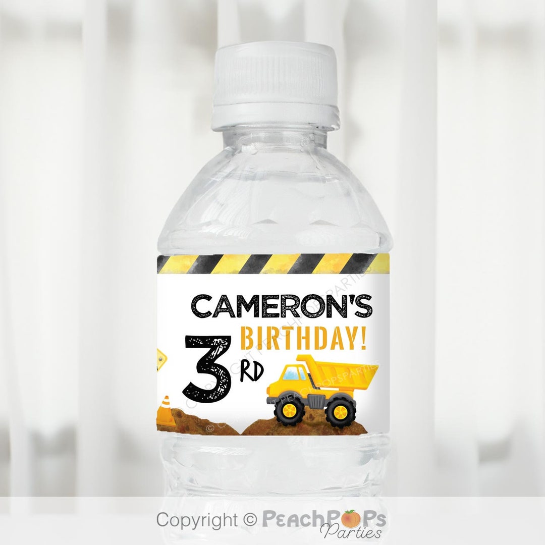 Construction Water Bottle Label Birthday EDITABLE Party Favor Drink ...