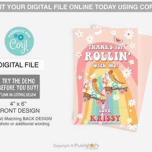 Groovy Roller Skate Thank You Card Editable ANY Age - Etsy