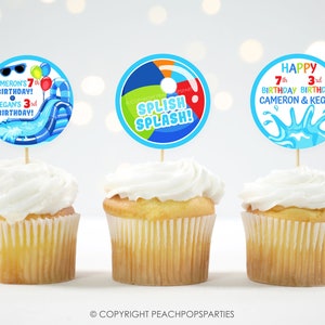 Cupcake Toppers Water Slide Birthday Toppers Pool Party Circle Topper ...