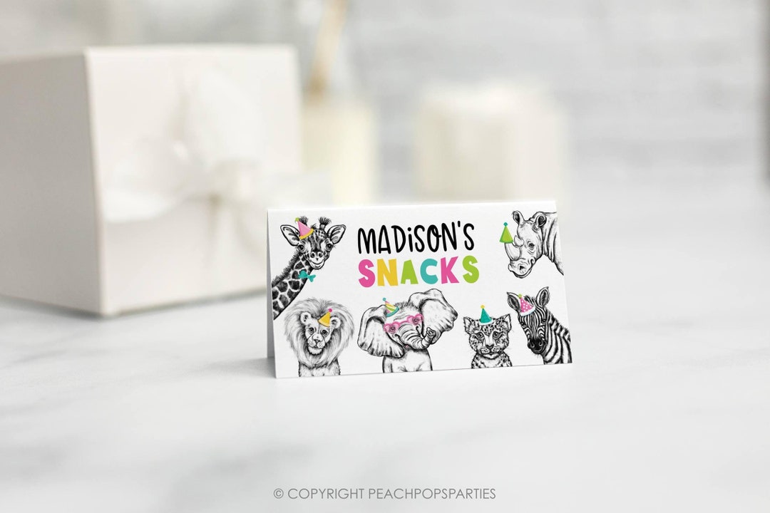 EDITABLE Safari Party Animals Buffet Tent Card, Zoo Food Place Card ...