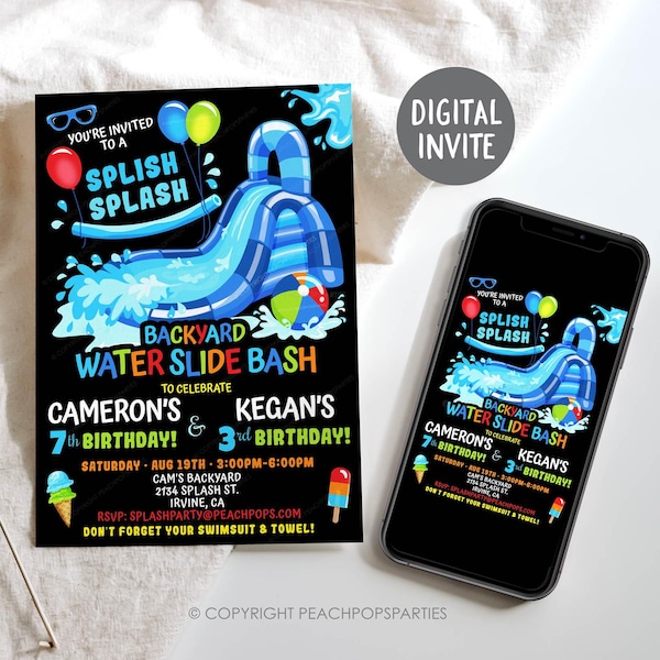 Waterslide Double Birthday Invitation - Etsy