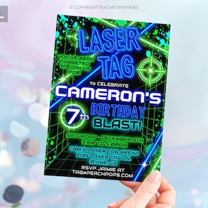Editable Laser Tag Birthday Invitation, Neon Laser Tag Invite, Glow ...