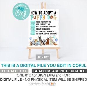 Dog Adoption Sign EDITABLE How to Adopt a Puppy DIGITAL Pawty 8x10 ...