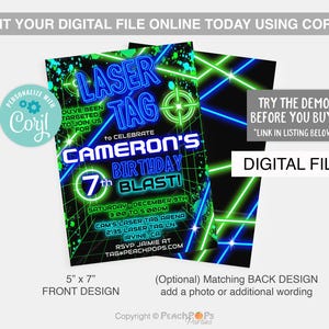 Editable Laser Tag Birthday Invitation, Neon Laser Tag Invite, Glow ...