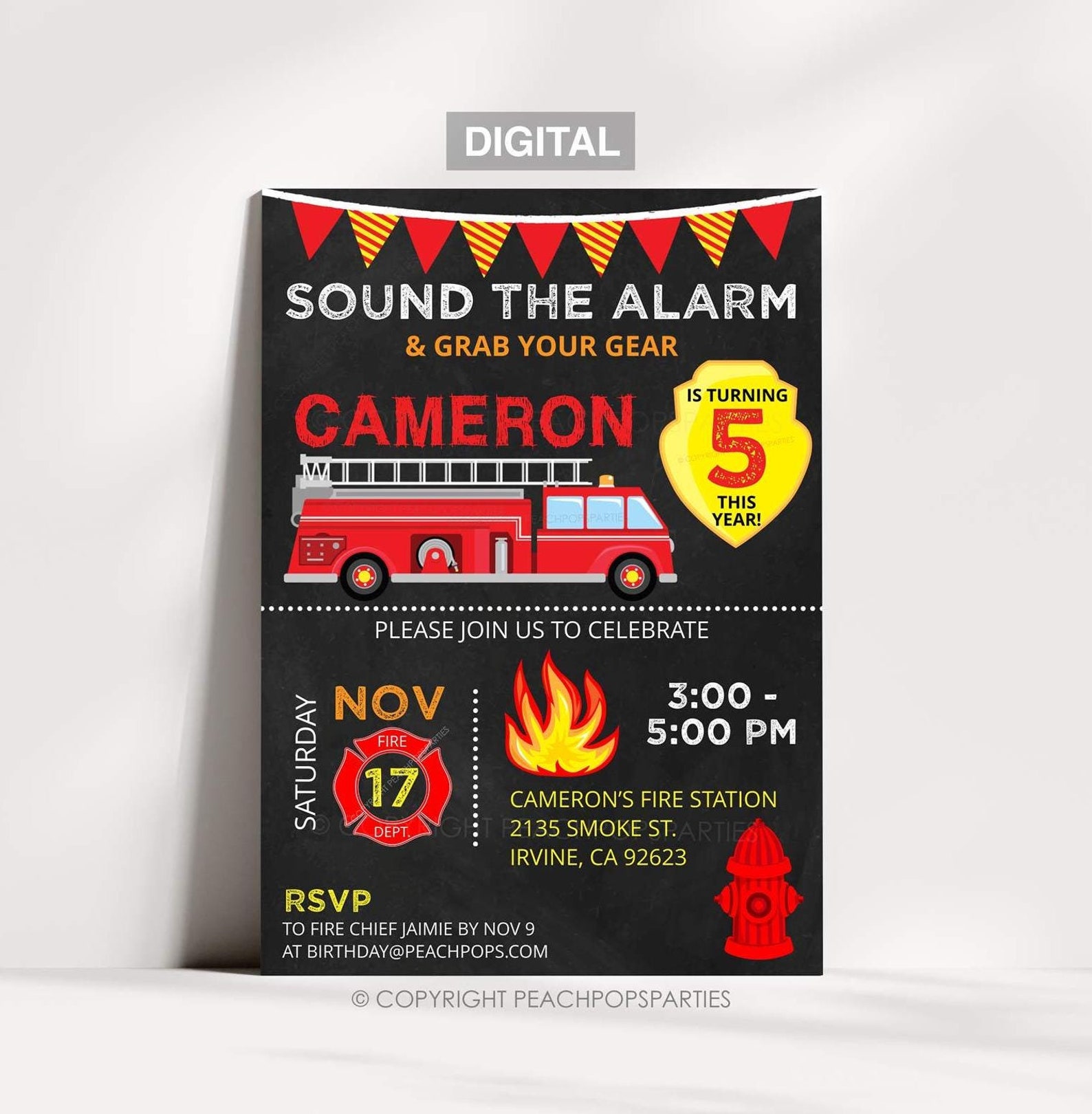 Firetruck Birthday Invitation ANY Age Fire Truck Firefighter Fireman ...