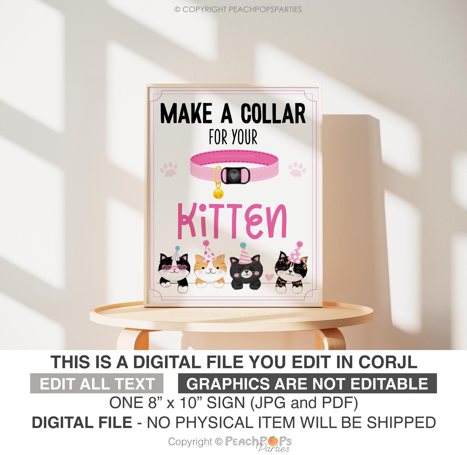 EDITABLE Make a Collar Sign Kitten Birthday Party DIGITAL Kitty ...