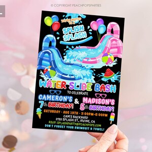 Editable Water Slide Invitation Waterslide Birthday Party Invite Blue ...