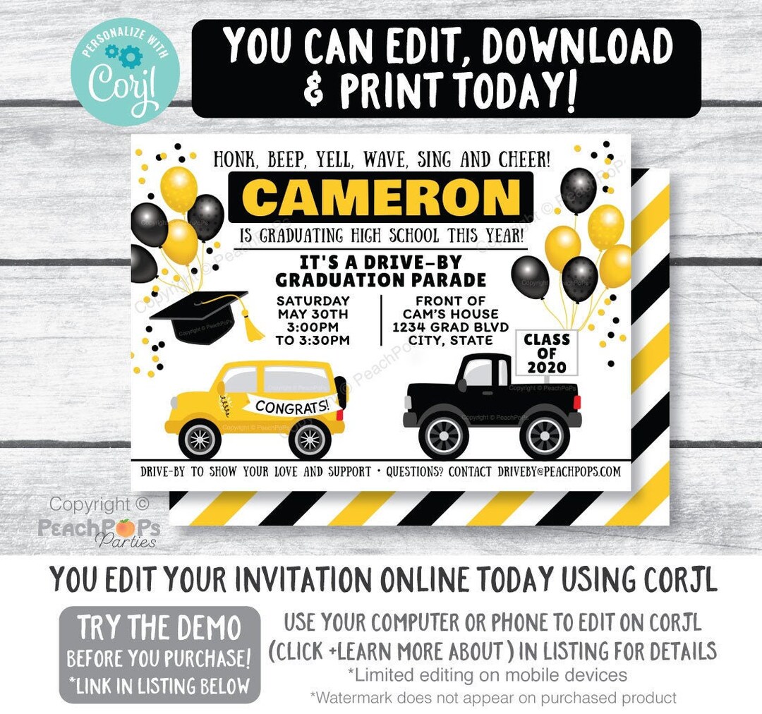 Drive by Graduation Parade Invitation Senior Grad Party - Etsy