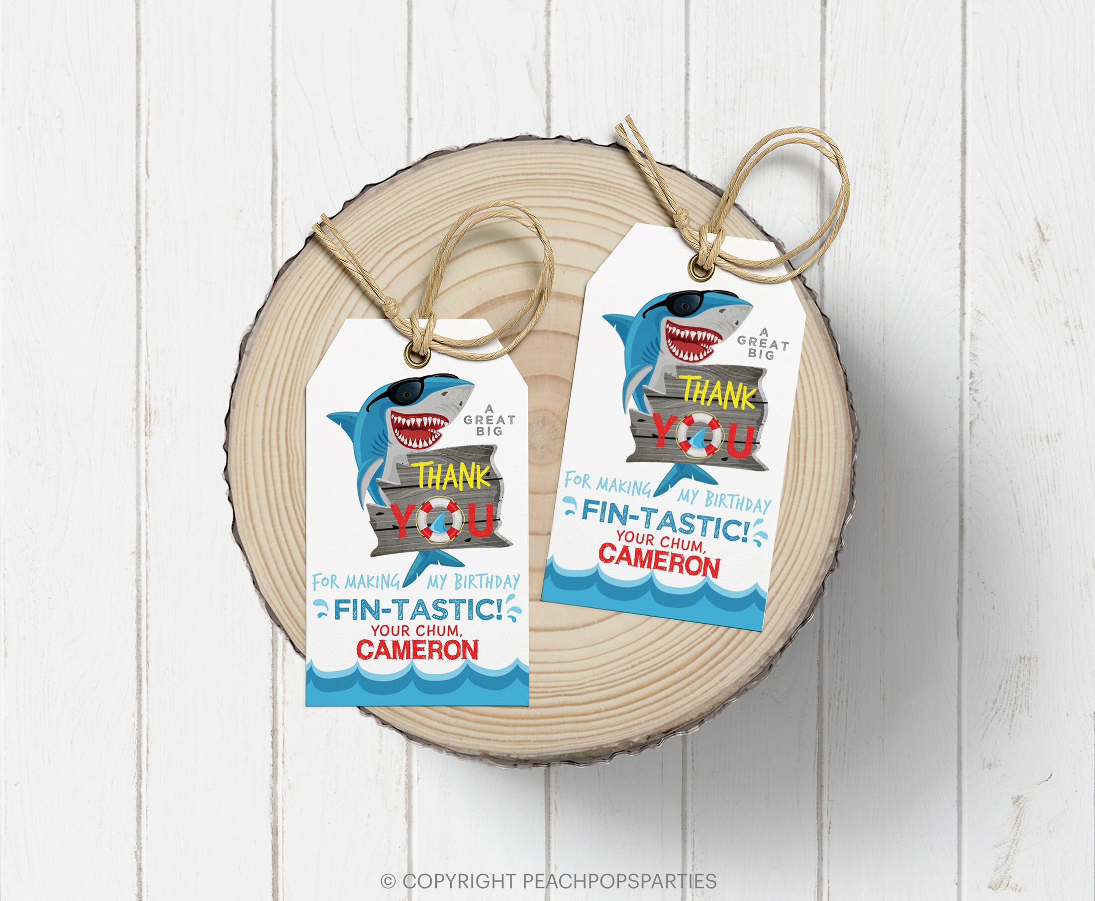Editable Shark Thank You Tag Fin-tastic Pool Party Thanks ANY Age Party ...