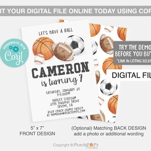 Lets Have a Ball Sports Party Invitation EDITABLE Birthday Invite ...