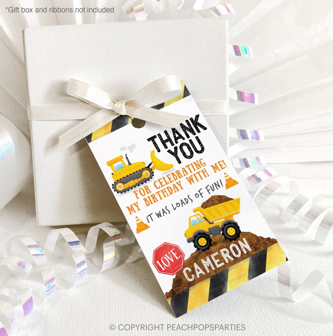 Editable Construction Thank You Tag Birthday Favor Gift Tag - Etsy