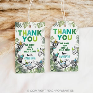 EDITABLE Safari Animals Favor Tag Wild Animals Birthday Thank You Gift ...