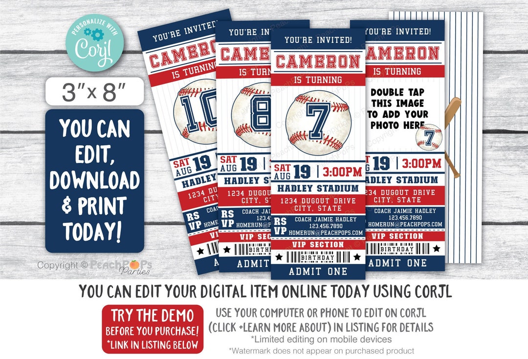 Editable Baseball Invitation, Baseball Birthday Party Invite, Baseball ...