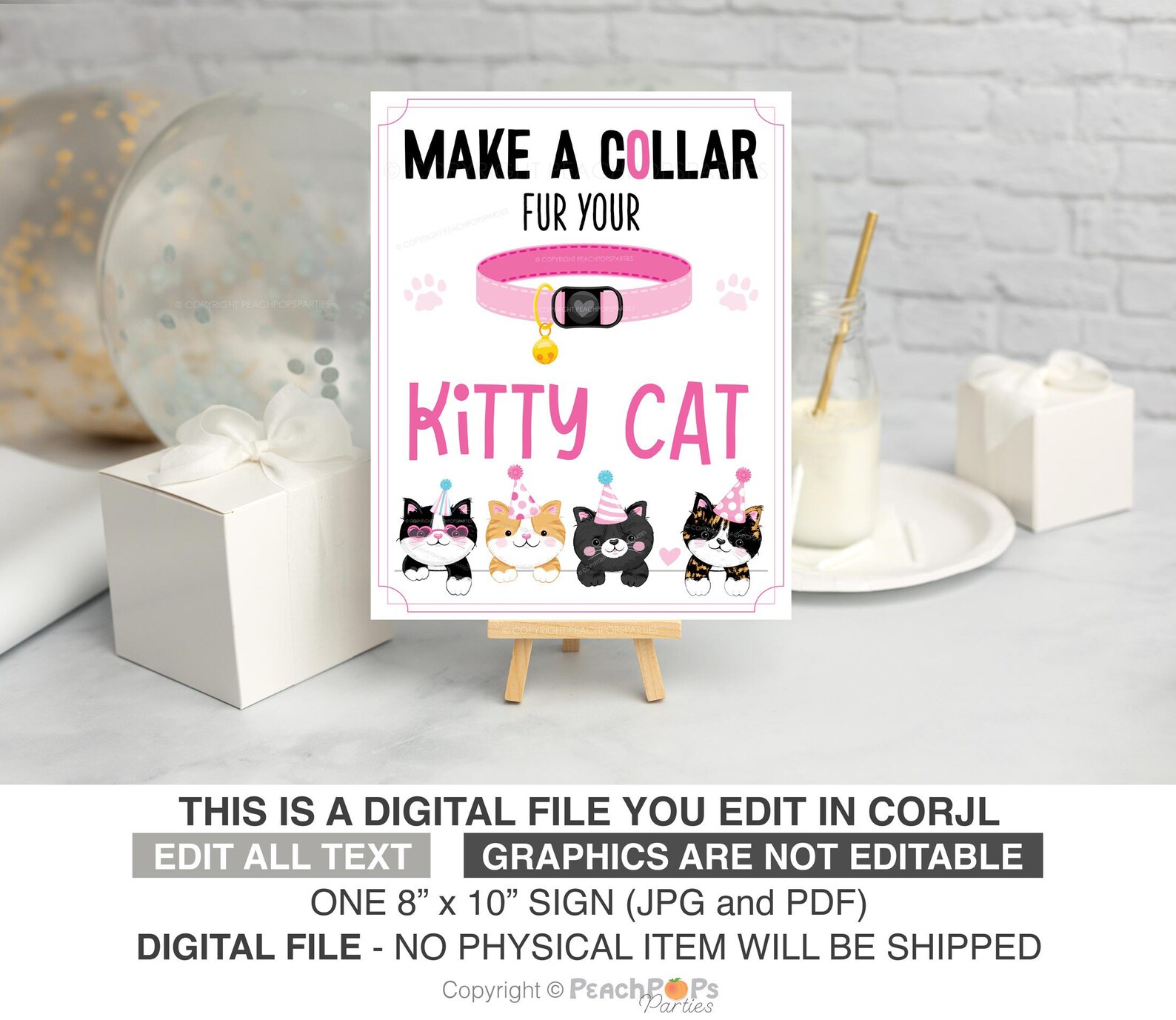 EDITABLE Make a Collar Sign Kitten Birthday Party DIGITAL Kitty ...