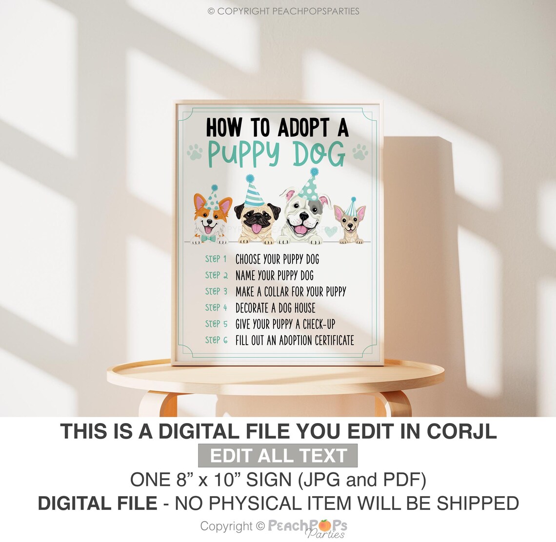 EDITABLE Dog Pawty Sign, DIGITAL How to Adopt a Puppy Dog Sign, Party ...