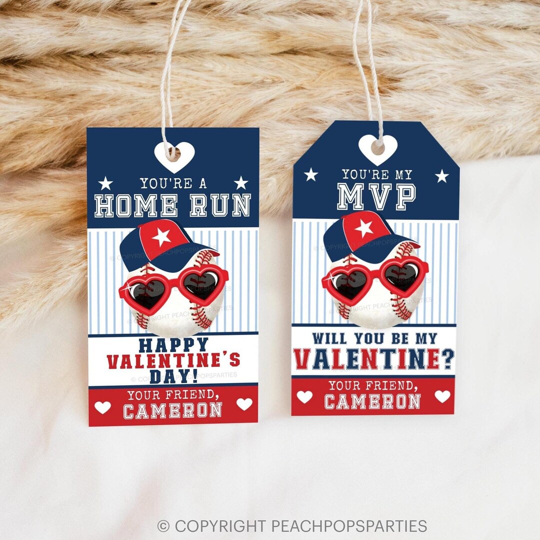 Baseball Valentine, Kids Class Valentine’s Day Tag, EDITABLE School ...